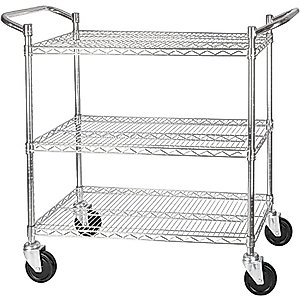 Winco Heavy-Duty 3-Tier Wire Utility Cart, 800 Pound Capacity, 18" x 36"