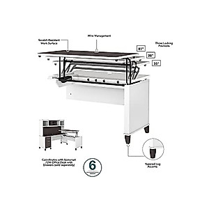 Bush Furniture Somerset 72W 3 Position Sit to Stand L Shaped Desk with Hutch and Bookcase in White and Storm Gray