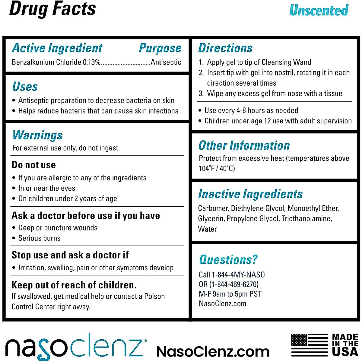 NasoClenz Nasal Cleansing Kit – Gentle, Washable Wand & Antiseptic Gel, Nose Cleaner reduces germs & Nasal Moisturizer for Fast Dry Nose & Allergy Relief (Unscented 4 Count, up to 50 uses)