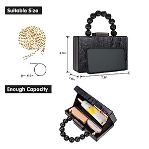 Acrylic Purses Evening Clutch Bag Marbling Handbags for Women Cross Body Bag with Pearl Chain Formal Wedding Prom Party(Black)