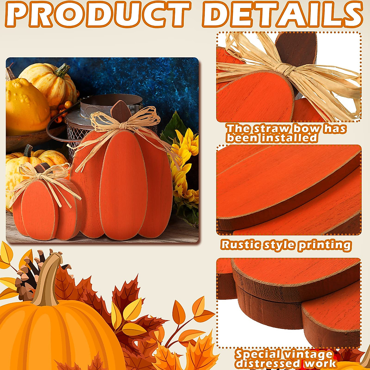 Ferraycle 3 Pcs Thanksgiving Pumpkin Decor Fall Decor Autumn Farmhouse Sign Rustic Tiered Tray Decorations Table Centerpieces Standing Wooden Block Sign for Halloween Home Kitchen