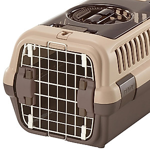 Richell: Double Door Carrier: Small Brown - Pet Transporter, Small Cats & Dogs Up to 11lbs, Attach to Car Seat Belts, Clear Top Door, Front Entry Gate