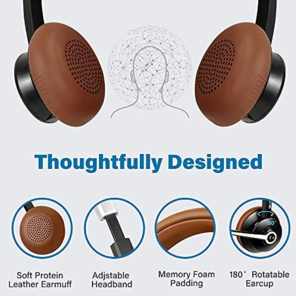 Bluetooth Headset V5.0, High Voice Clarity with Noise Canceling Mic 25Hrs Playtime Hands Free Wireless Headset for Cell Phones iPhone