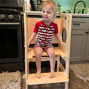 SHWWQUE Toddler Tower Step Stool for Kids Kitchen Stool Helper Toddler Standing Tower Foldable Toddler Table Kids Table and Chair Set 4 in 1 Montessori Helper Tower Natural