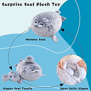 TOYSYM Chubby Blob Seal Pillow Cute Seal Plush with 4 Baby Seal Plushies in Her Tummy, Soft Cotton Stuffed Animals Toy Gifts for Kids