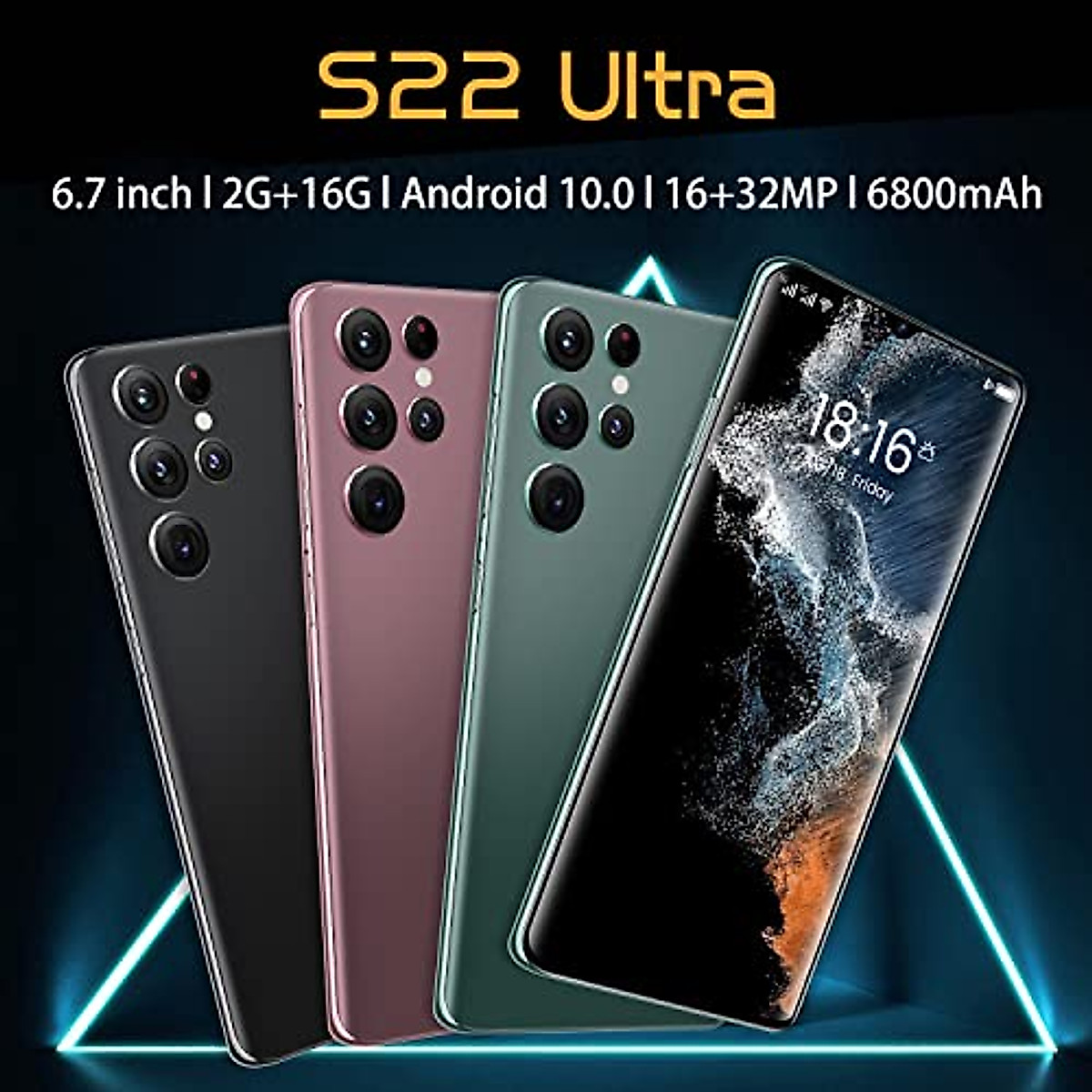 QIMHAI Smartphone Unlocked Cell Phones S22 Ultra 6.7in HD Screen The Black Phone 2GB/16GB Android 10 Straight Talk Phone 6800mAh 128GB Extension Dual Sim Boost Mobile Phones Telefonos (Green)