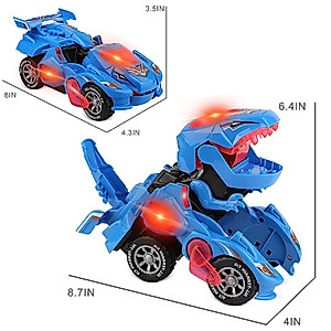 Dinosaur Transformer Car Toys for Boys, Transforming Dinosaur Car with LED Light and Music, Dino Transformer Toys for Kids, Christmas Birthday Gifts for Tolddlers