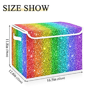 Krafig Rainbow Glitter Decorative Storage Box with Lid Large Bins Baskets Collapsible Cube Organizer Foldable Containers for Organizing, Toy, Playroom, Shelf, Closet