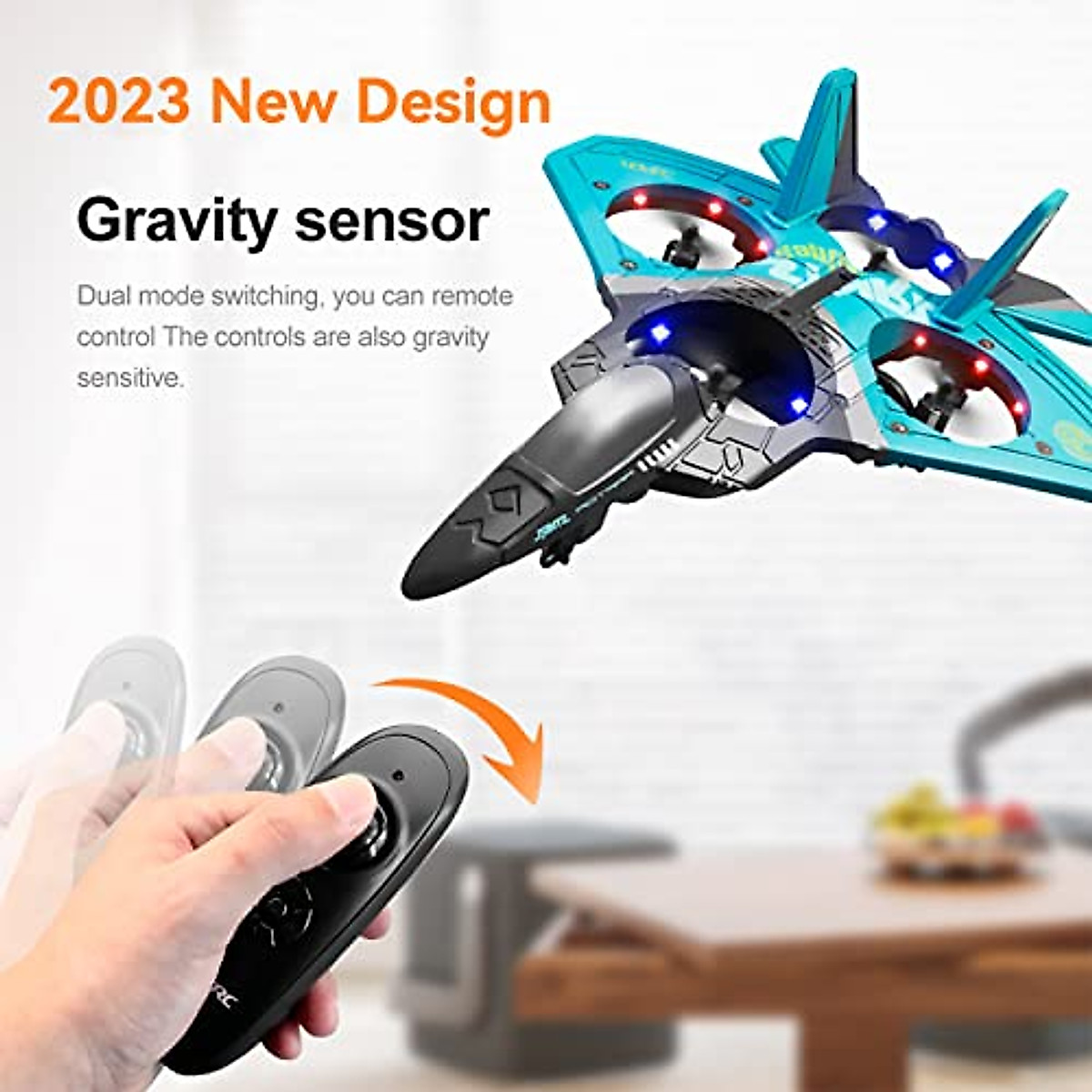 emudans V17 Fighter RC Aerobatic Aircraft Drones for Kids&Beginners,Four-Rotor Aircraft Toys with 4 Motors, 360°Stunt Roll, Gravity-Sensing Remote Control, 15 Minutes of Life, LED Color Lights