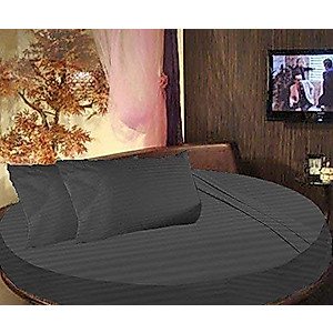 White House Linen Ultra-Soft Luxury 600 Tc Egyptian Cotton 3pc Round Bed Sheet Set Elephant Grey Stripe 84" Diameter + Standard Size15 Inches Deep Pocket