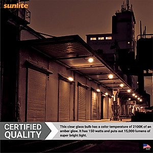 Sunlite LU150/MED High Pressure Sodium Light Bulb, 150 Watts, ED17/MED, Medium Base (E26), ANSI Code S55, 15000 Lumen, 20000 Life Hours, Clear, 2100K