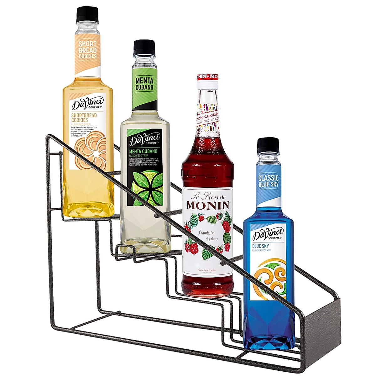 Bsenogou Coffee Syrup Rack for Coffee Bar Accessories, Coffee Bar Organizer Holds 4 Bottles, Kitchen Coffee Bar Wine Sugar Dressing Display Stand Rack