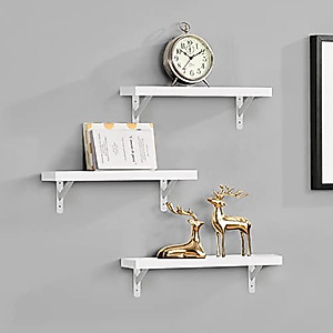 AIKTOTA Floating Shelves - 15.7" White Wall Shelf with Metal Bracket, Wall Mounted Shelves for Bathroom, Living Room, Bedroom, Kitchen, Modern Storage Shelves Decor - Set of 3