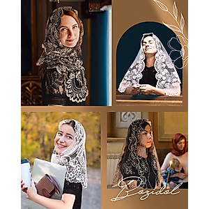 Bozidol Triangle Lace Chapel Veils - Madonna Camellia Embroidered Head Covering for women