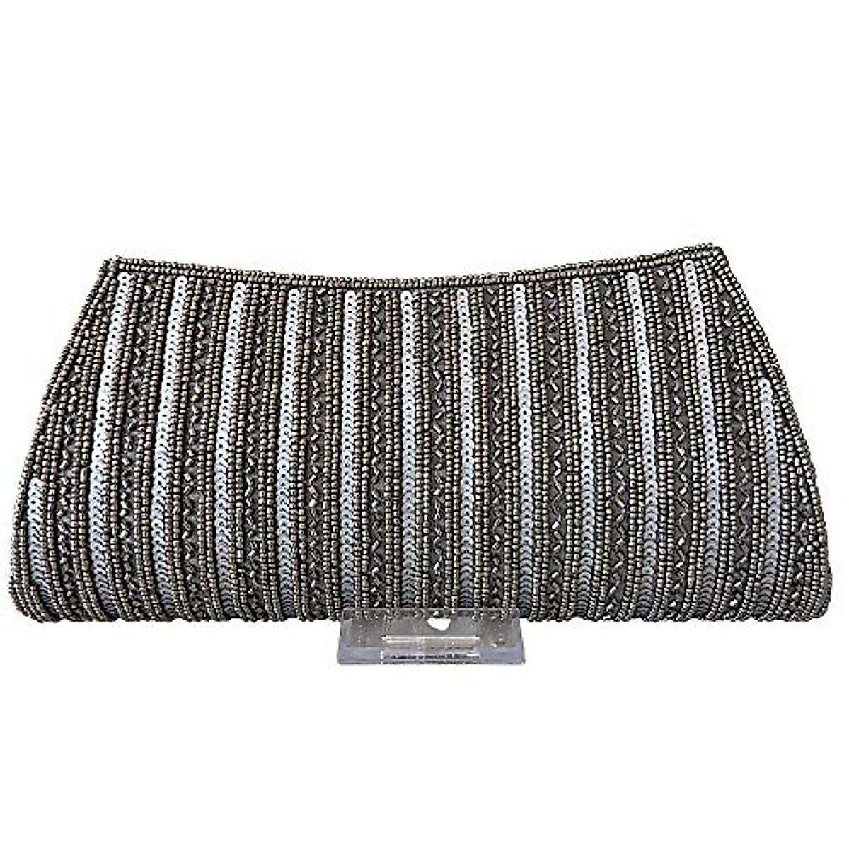 CRAFT BAZAAR Women's Handmade Beaded Wristlet Clutch Purse Sequin Evening Clutch For Brides Weddings Parties (Gray)