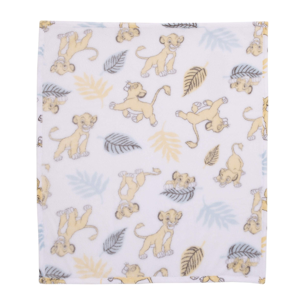 Disney Lion King Super Soft White, Yellow, Green Simba Leaves French Fiber Baby Blanket, White, Green, Yellow