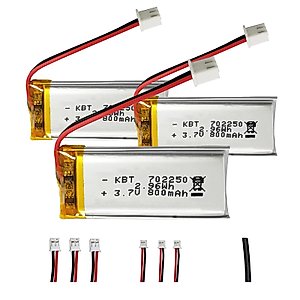 KBT 3.7V 800mAh Li-Polymer Battery: 702250 Lipo Rechargeable Lithium-ion Replacement Batteries with PH 2.54 JST Connector, PH1.25/2.0 JST Connector for Replacement - 3Pack