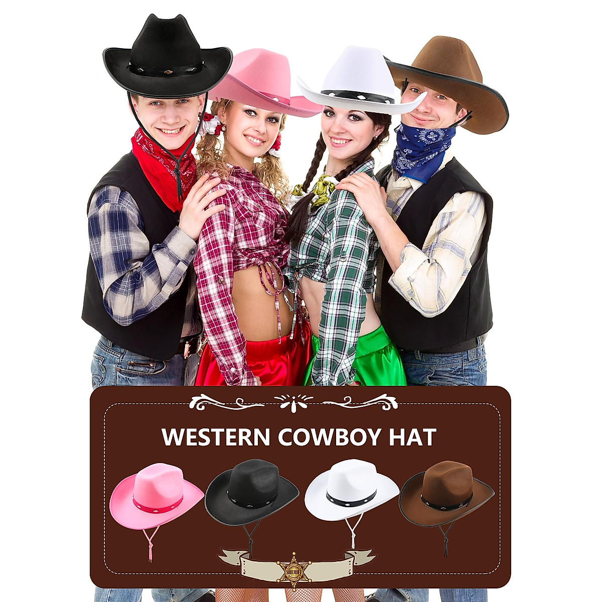 SGBETTER 4 Pack Cowboy Hat Felt Studded Western Rodeo Texan Cowboy Cowgirl Hat for Adult Cowboy Theme Party Costume Accessory Cosplay Dress up, 4 Colors