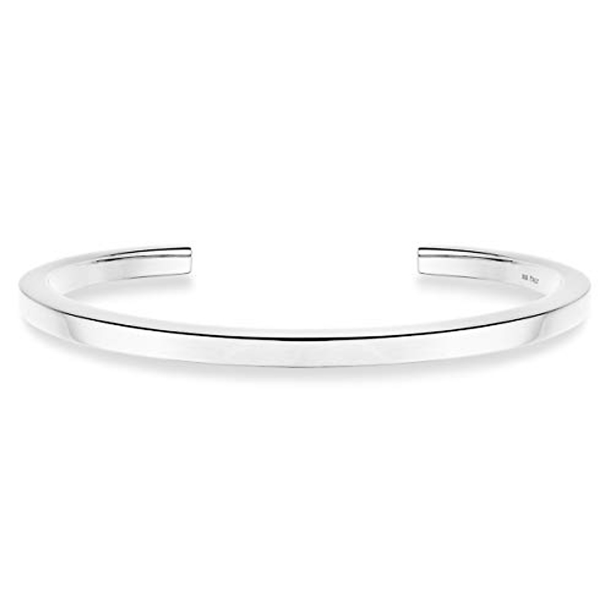 Miabella 925 Sterling Silver or 18Kt Yellow Gold Over Silver Italian 4mm Squared Cuff Polished Bangle Bracelet for Women Men Bracelet Made in Italy (sterling silver, 8 Inch)