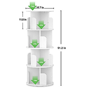 Aheaplus Rotating Bookshelf, Small Corner Bookshelf for Small Space, 360 Display 4 Tier Floor Standing Bookcase Storage Rack, Wood Narrow Book Shelf Organizer for Bedroom, Living Room, White