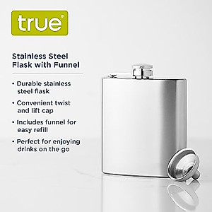 TRUE Stainless Steel Metal Men and Women Drinking Flasks for Vodka Whiskey Tequila Rum Cocktails, Travel, Backpacking, 6 oz, Set of 1, Silver