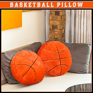Gerrii 4 Pcs Basketball Softball Football Soccer Volleyball Tennis Pillow Sports Pillow Fluffy Plush Stuffed Throw Pillow Sport Theme Cushion Plush Stuffed Pillow Gift for Decor (Basketball)