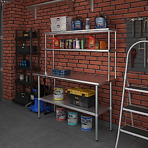 Stainless Work Table with Wide Double Tier Overshelf | Metal Kitchen Prep Table & Shelving Combo