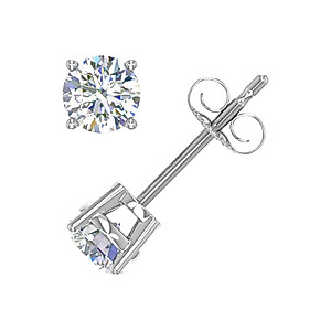 1/2 Carat 4-Prong Set Diamond Unisex Stud Earrings in 14K White Gold
