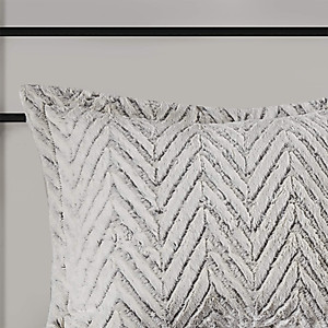 Madison Park Adelyn Ultra Soft Plush Faux Fur Chevron 3 Pieces Bedding Sets Bedroom Comforters, Full/Queen, Ivory