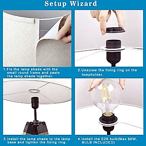 DINGLILIGHTING Led Tripod Floor Lamp Wood Mid Century Modern Reading Lamp,8W Rustic Standing Lamps Farmhouse for Living Room Bedroom Study Room and Office,Flaxen Lamp Shade with E26 Lamp Base