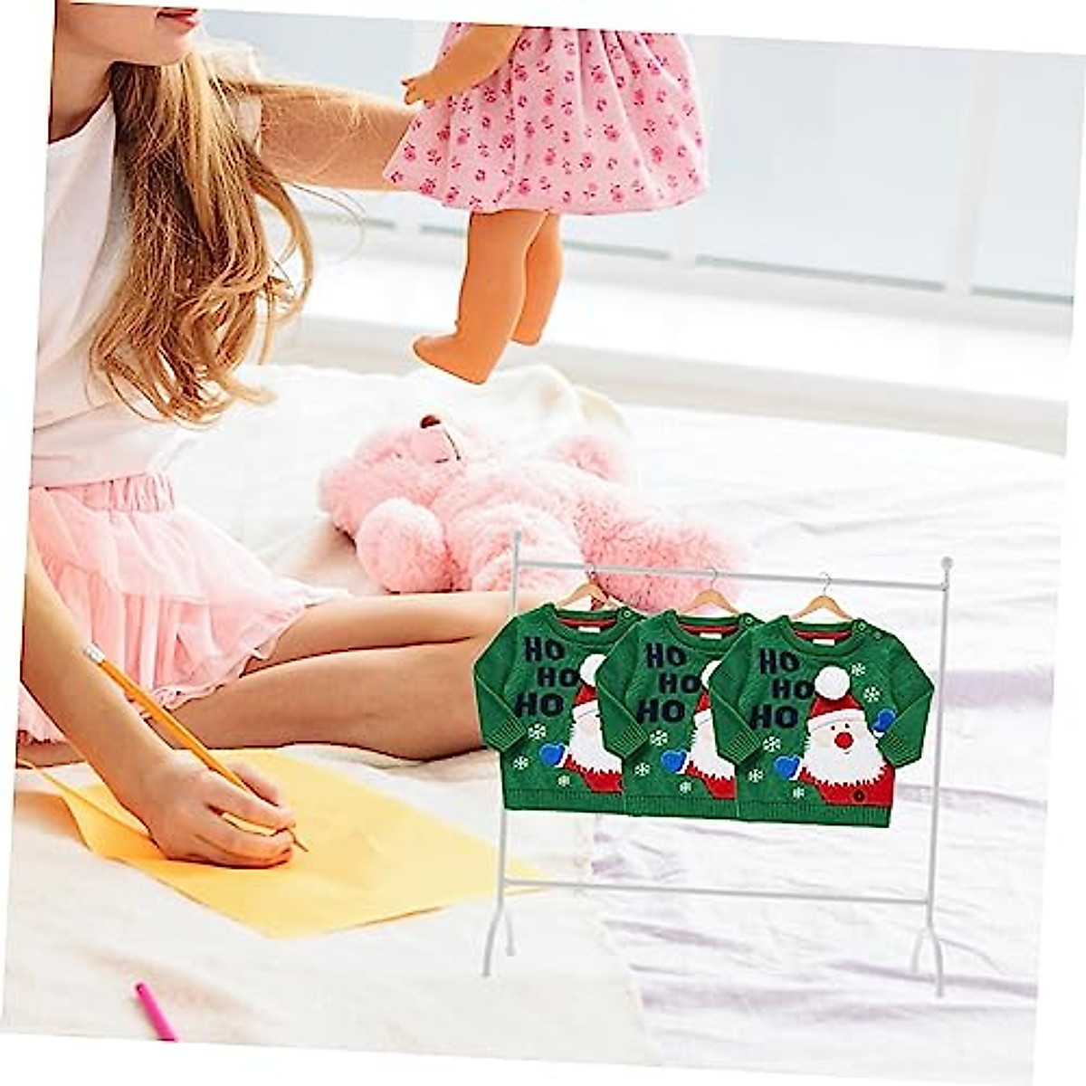 FONDOTIN metal holder doll hanger racks clothing furniture metal stand doll clothing hangers rack Accessories miniature clothes rack white Cloth shelf miniature Craft Assembly drying rack