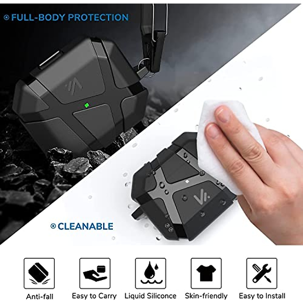 KMMIN Airpods 3rd Generation Case with Keychain Hard TPU Full-Body Rugged Protective Airpod Case 3rd Generation Airpod 3 Case for Men Women Wireless Charge Front LED Visible-Black