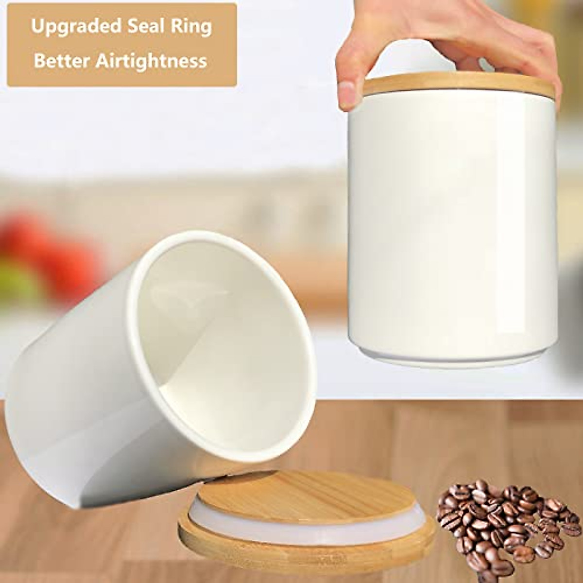 Kopmath Ceramic Food Storage Jar, 35 FL OZ（1000 ml）,Kitchen Canister with Bamboo Lid, Sturdy for Dishwasher, Storage Container for Coffee Sugar Tea Nut Snack Sourdough Starter