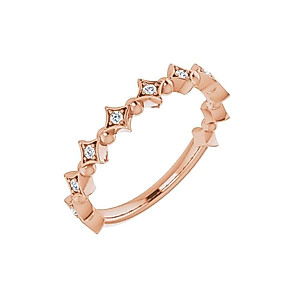 Solid 14k Rose Gold 1/10 Cttw Diamond Stackable Wedding Anniversary Ring Band - Size 7 (Width = 3.6mm)