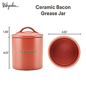 Ayesha Curry Kitchenware Ceramics Bacon Grease Jar/Container, 21 Ounce, Redwood