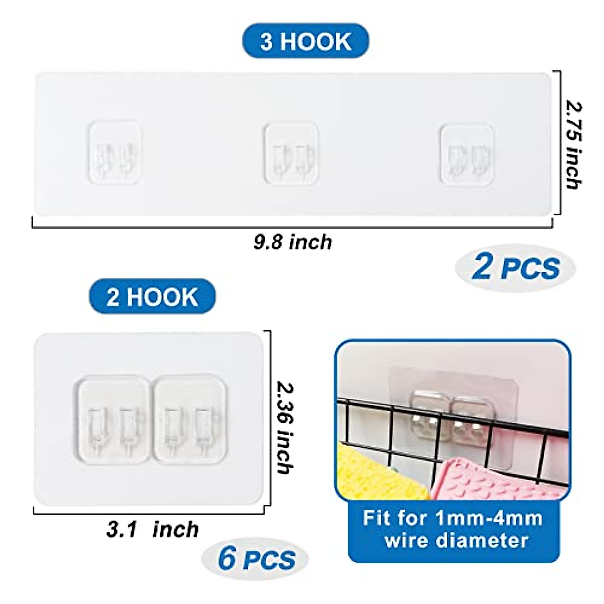 HAPY SHOP 8 Pack Adhesive Hooks Sticker Strong Shower Caddy Adhesive Hooks Replacement Nail Free Transparent Adhesive Pad No-Trace Wall Stick Adhesives Hook for Bathroom Shower Caddy Corner Shelf