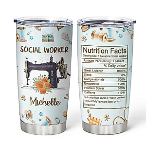 Hyturtle Personalized Gifts For Sewing Lover - SOcial Worker Custom Name Stainless Steel Tumbler 20 oz With Lid - Idea Quilting Lover Gifts For Women, Girl On Birthday, Christmas