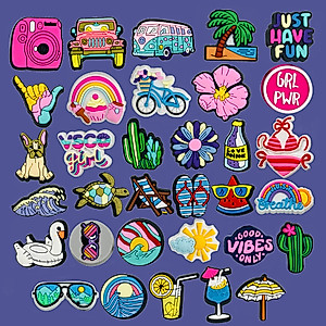 35PCS Summer Shoe Charms for Crock Bubble Slides,Cool Coconut Tree Cactus Fruit Juice Flowers Shoe Decoration Charms Pins for Kids Teens Girls Boys Men Women Party Favor