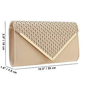 CHARMING TAILOR Elegant Satin Clutch Shimmering Rhinestones Laser-cut Flap Prom Purse (Beige)