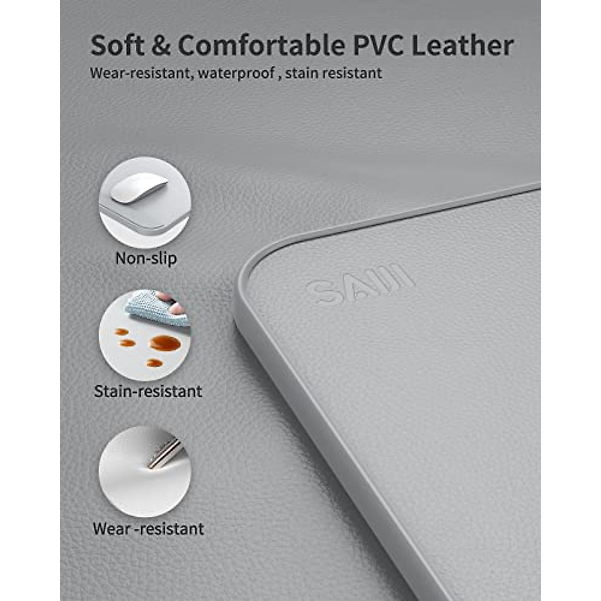 SAIJI Leather Laptop Bed Tray Table, Adjustable Laptop Stand with Removable Stopper, Portable Lap Desks with Foldable Legs, Notebook Stand Breakfast Reading Desk for Sofa Couch(Medium,Gray)