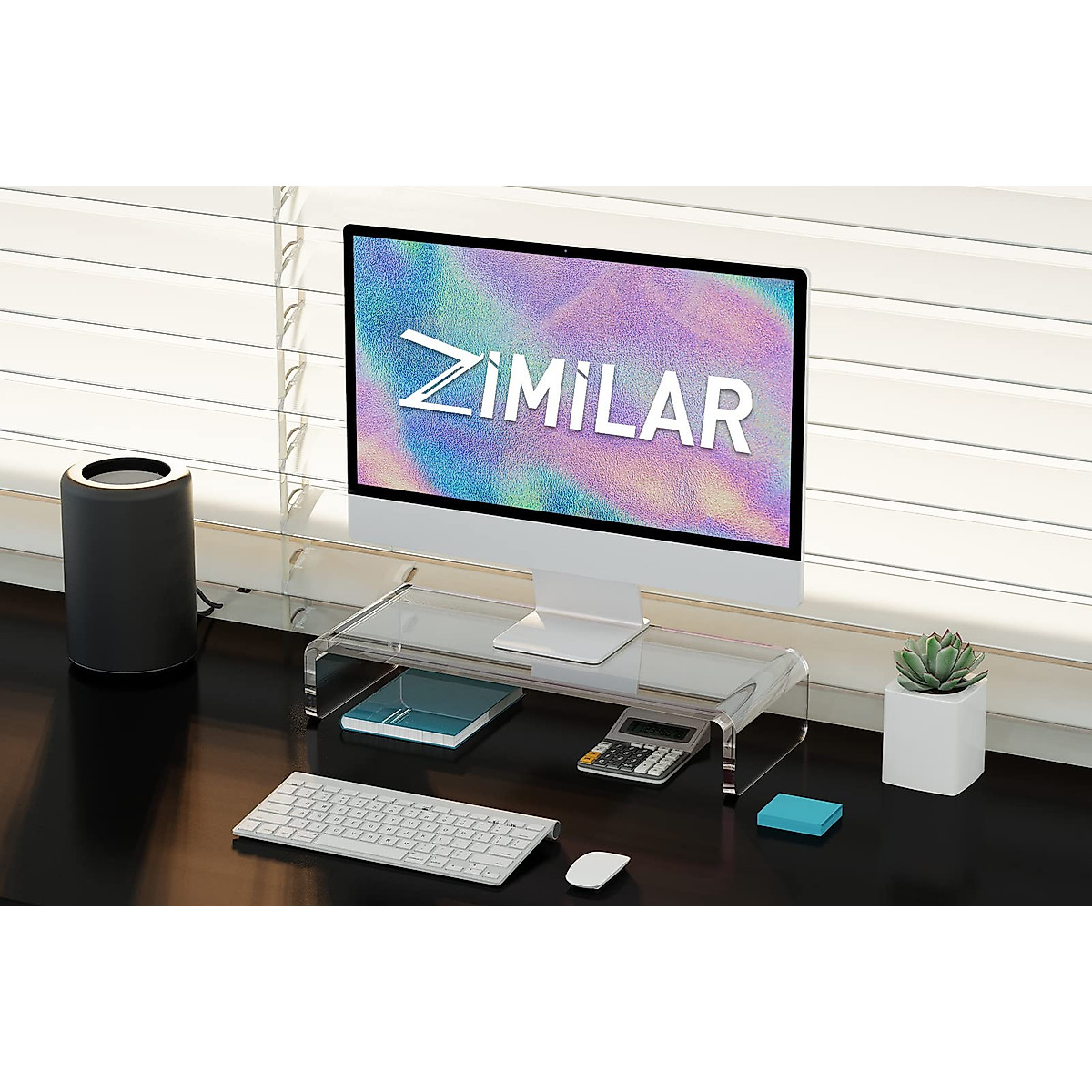 Zimilar 20 inch Large Acrylic Monitor Stand Riser, Crystal Clear Monitor Riser, Acrylic Computer Stand Riser with Keyboard Storage for Computer, Laptop, PC,iMac