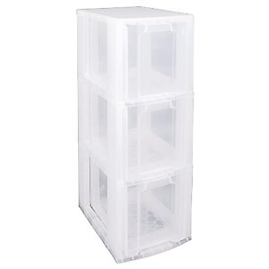 Really Useful Plastic Storage Box Storage Tower 3x25 Litre Clear Frame with Drawers