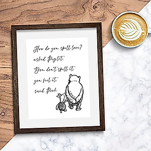 ‘Spell Love?’ Winnie the Pooh Quotes Wall Art | 8x10 UNFRAMED Black and White Minimalist Nursery Print | Pooh and Piglet Modern Home Decor