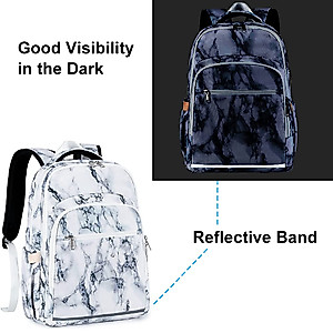 Bluboon Backpack for Women 15.6 Inch Laptop Bookbag College Bag with USB Port (Marble White)