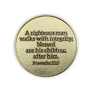 Father's Coin, I Love You Dad Token of Appreciation, Gold-Color Plated Challenge Coin, Proverbs 20:7, Man of God, Unique Gift Idea for Dads & Grandfathers, from Daughter, Sons or Wife