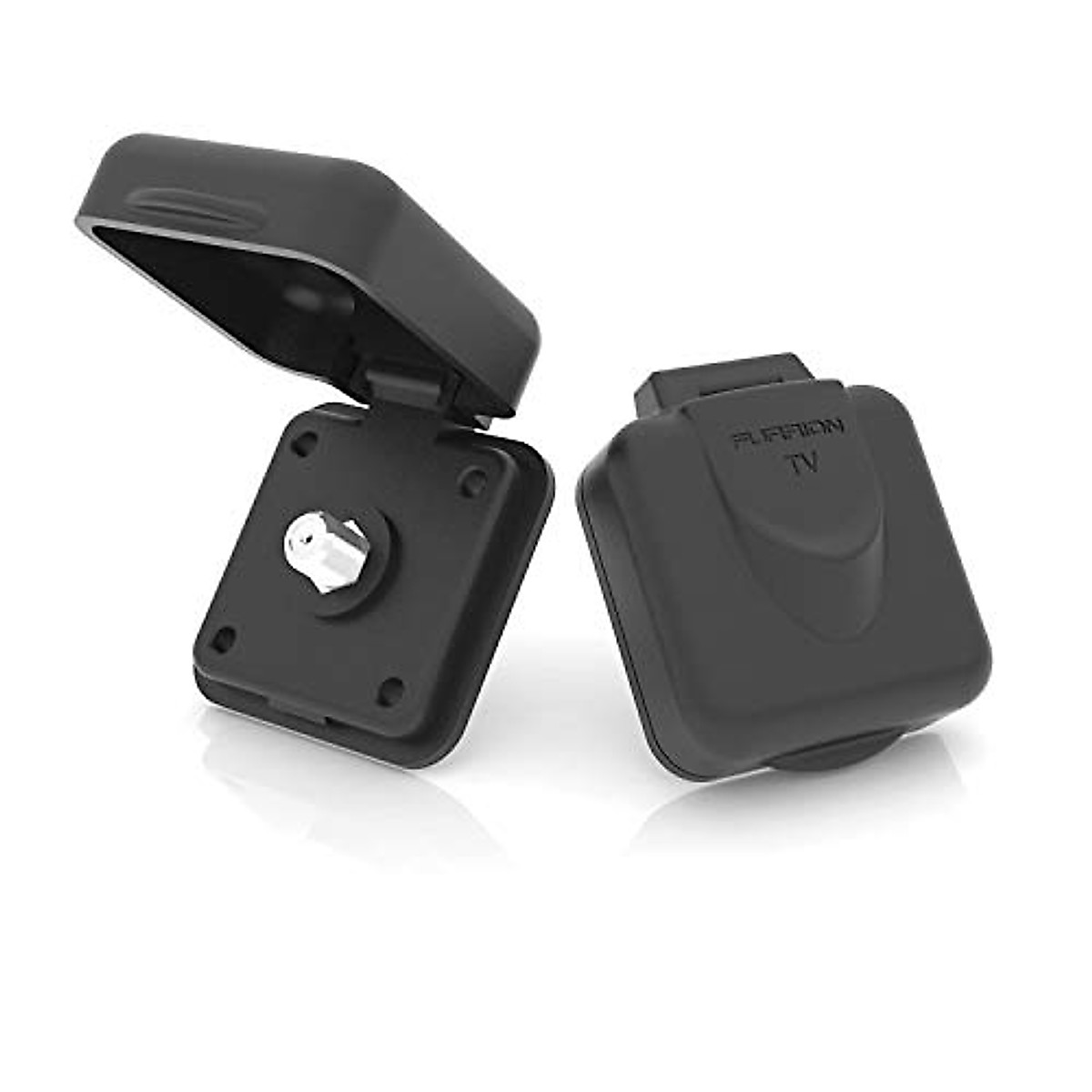 Furrion Mini TV/SAT Inlet Square with F-Type Connector for Coaxial Cable Feed; Marine Grade Weatherproof Sealing (Black) - FTVINB-BS