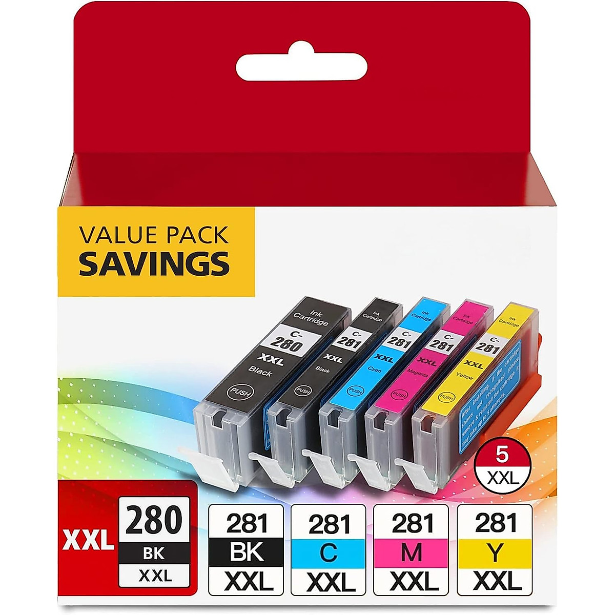 PGI-280XXL/CLI-281XXL 5 Color Value Pack Replacement for Canon 280 281 Ink Cartridges Compatible with PIXMA TR7520 TR8520 TS6120 TS6220 TS8120 TS8220 TS9120 TS9520 TS6320 TS9521C Printer