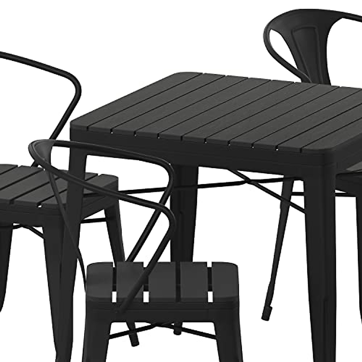 Flash Furniture Helvey Commercial Indoor/Outdoor Set 4 Metal Chairs Seats-Square Table with Poly Resin Top, 5 Piece, Black