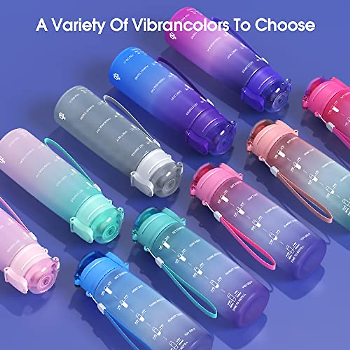 Y&3 32oz Motivational Fitness Sports Water Bottle With Time Marker, BPA Free Tritan Plastic, Leakproof Flip Top, For Gym, Outdoor, Office Work (Purple/Red Gradient, 32oz)