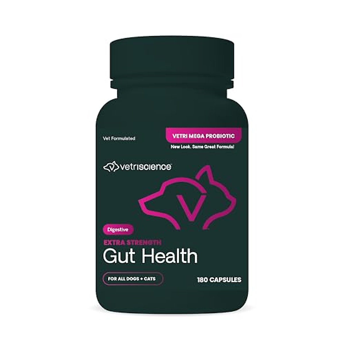 VetriScience Vetri Mega Probiotics for Dogs & Cats, 7.5 Billion CFU â€“ 8-Strain Cat & Dog Probiotics for Digestive Health, Gut Health, Immune Support & Seasonal Allergies â€“ 180 Capsules